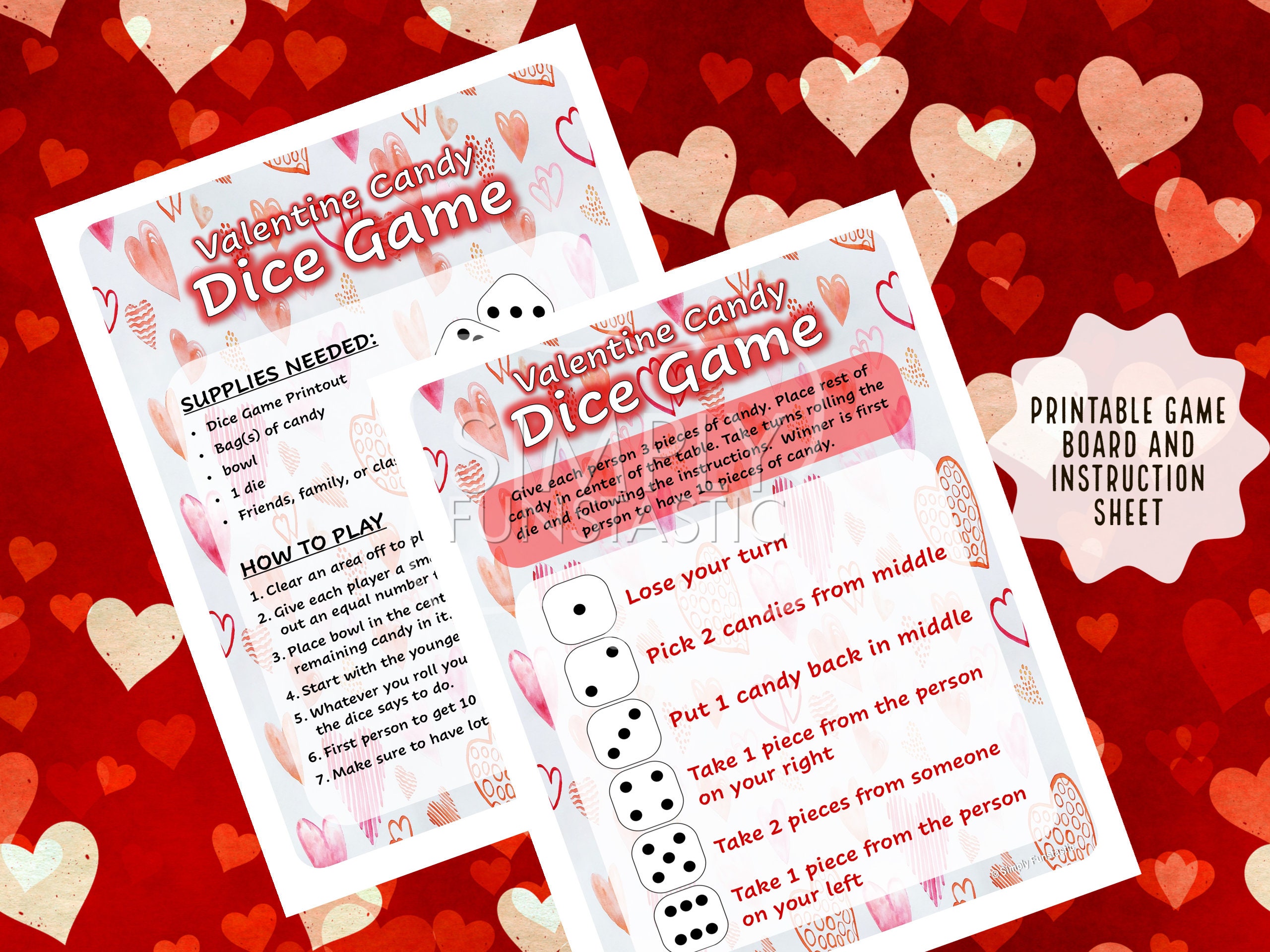 Valentine Candy Dice Game Printable 2 | Instant Download | Print ...