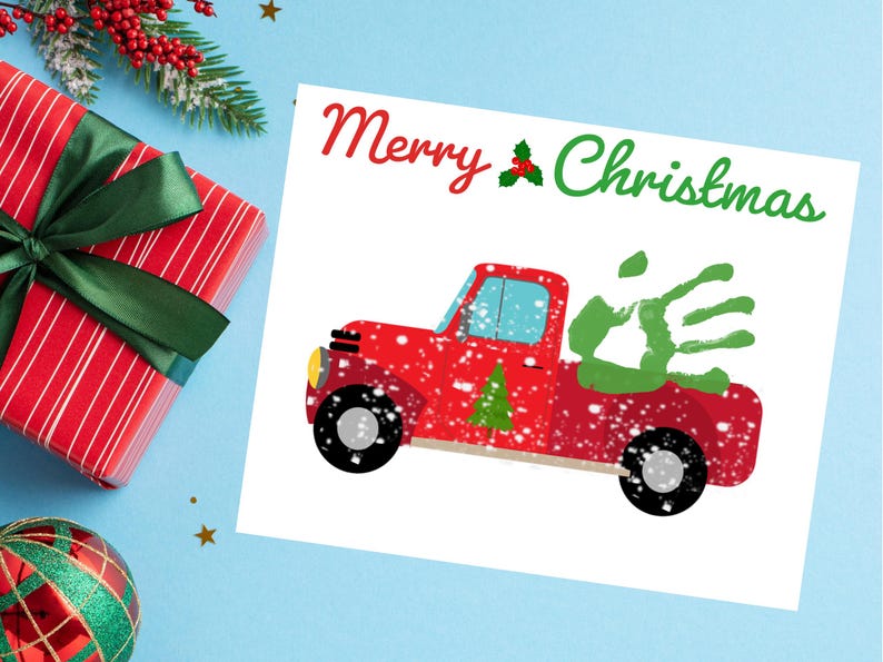 Red Truck Christmas Tree Handprint Craft, Christmas Handprint Art Craft ...
