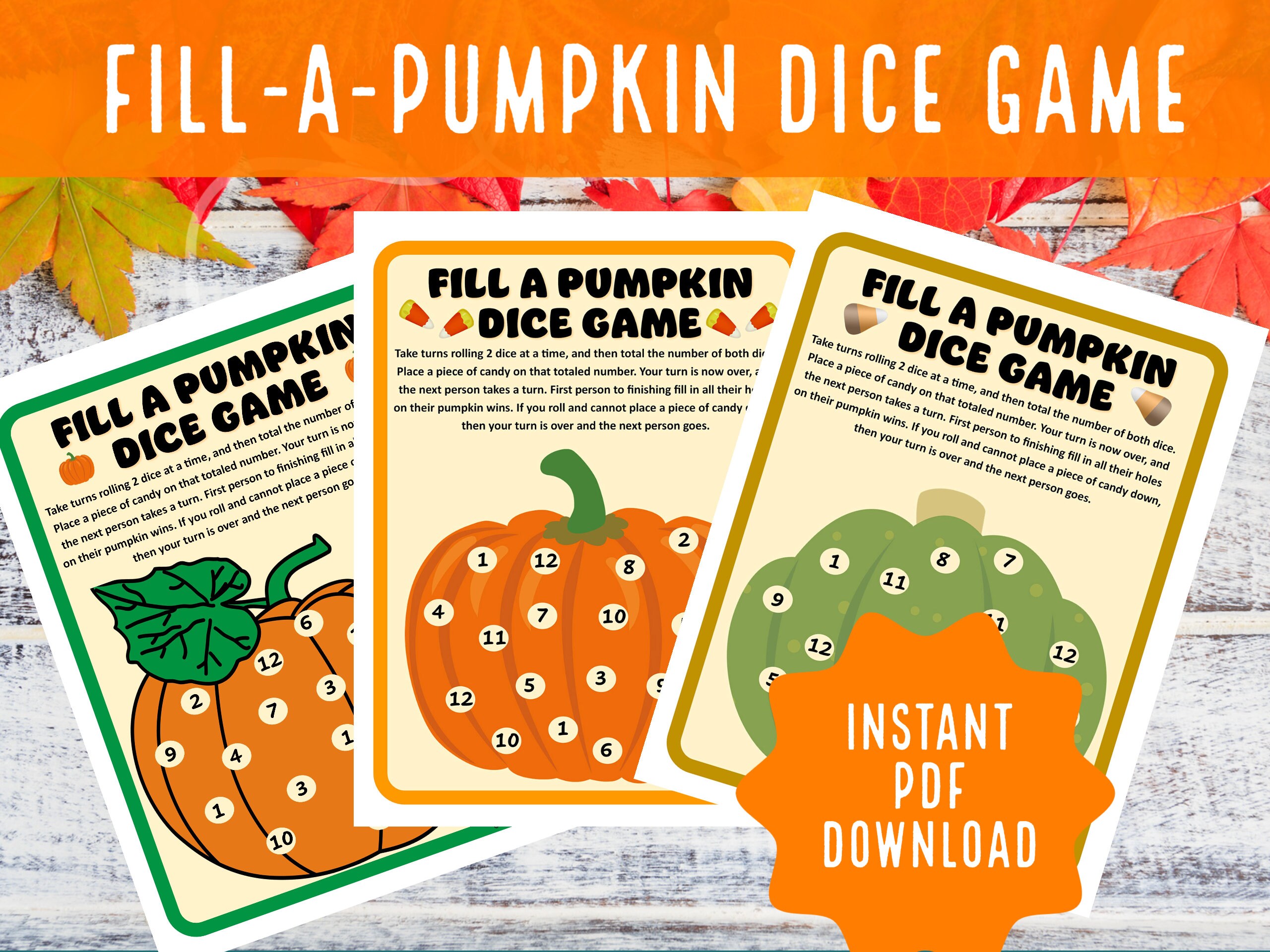 Fill A Pumpkin Dice Game Printable | Instant Download | Print Yourself ...
