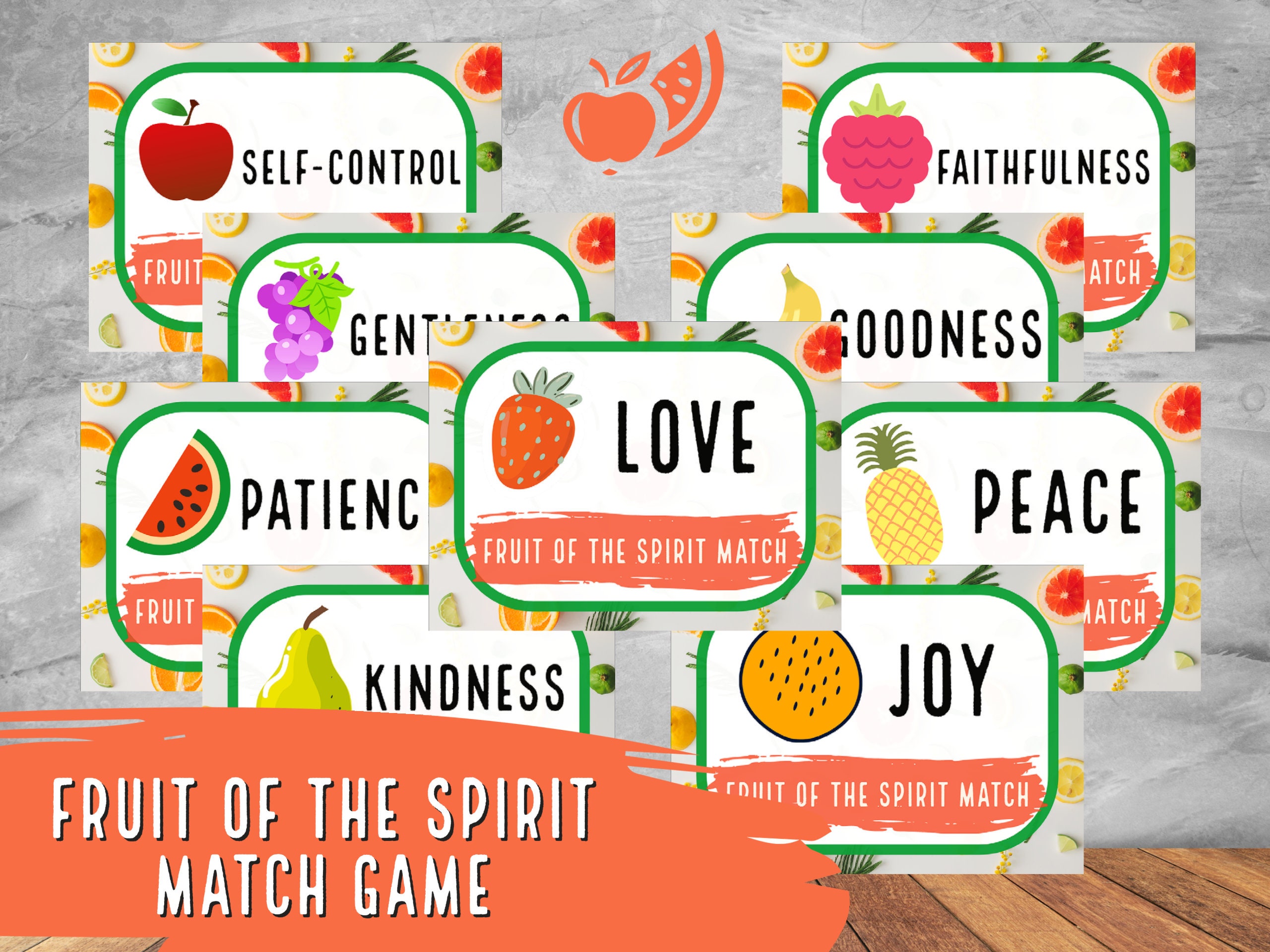 Fruit of the Spirit Match Card Game | on Your Back Bible Game | Youth ...