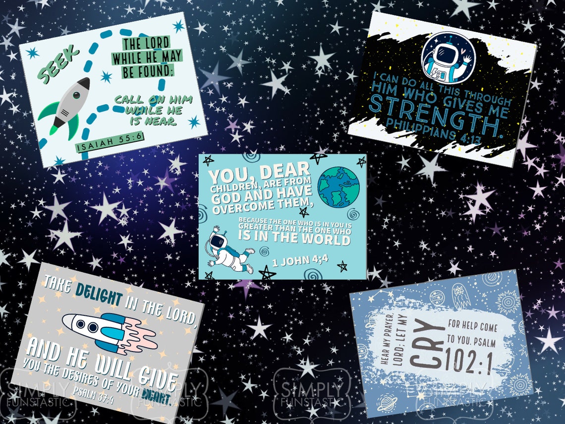 30 Outer Space Kids Scripture Cards children's Memory Verse Cards Bible ...