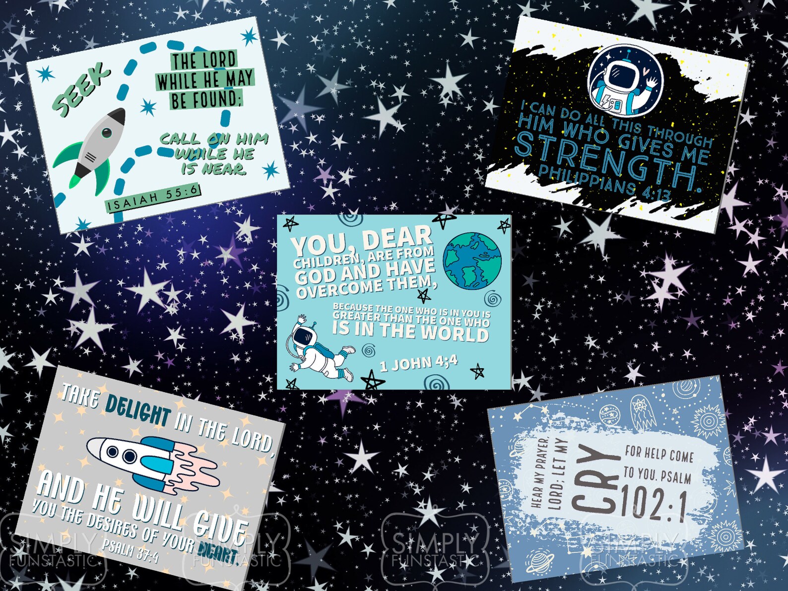 30 Outer Space Kids Scripture Cards children's Memory Verse Cards Bible ...