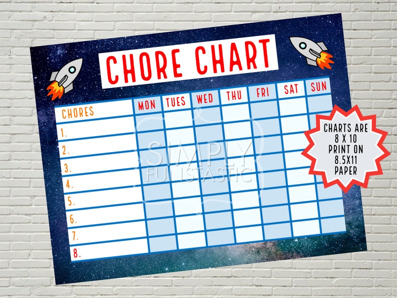 Outer Space Chore Chart: Daily Routine, Homeschool Printable (instant ...