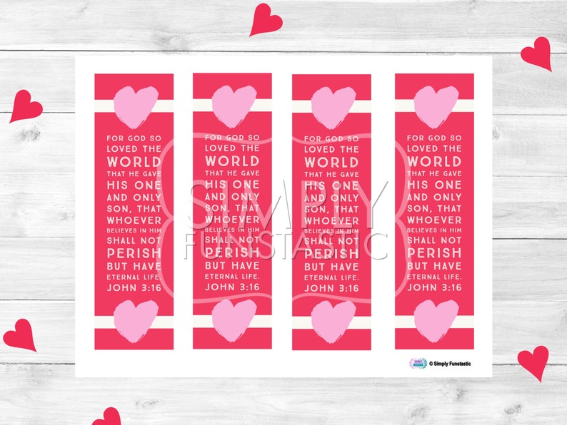 Children's Scripture Bookmarks Set of 4 Valentine Sunday School God's ...