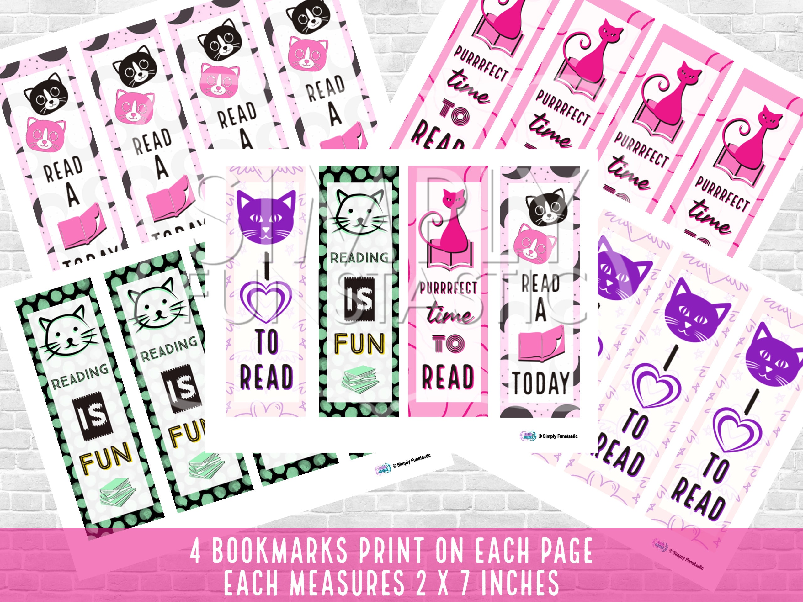 Kitty Cat Reading Bookmarks Set of 4 | Cat Animal Bookmarks | Classroom ...