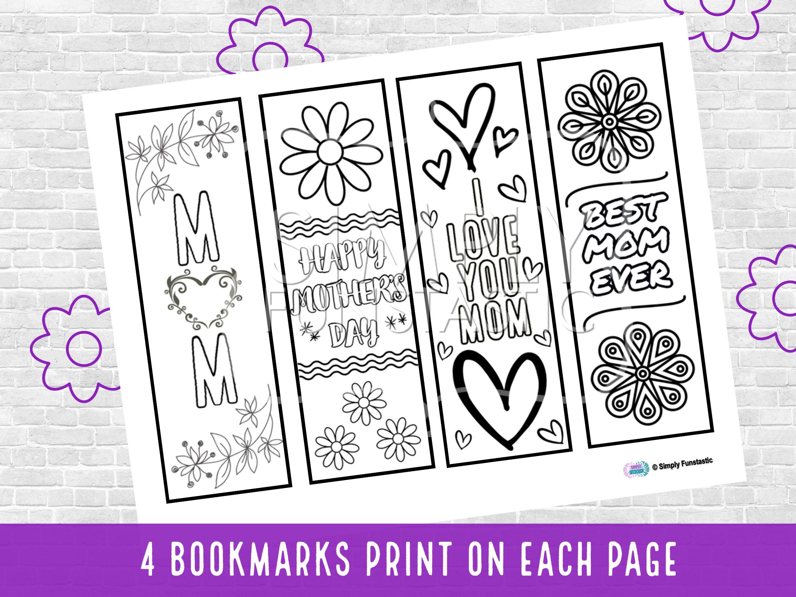 Mother's Day Coloring Bookmarks: Set of 4, DIY Gift (instant Download ...