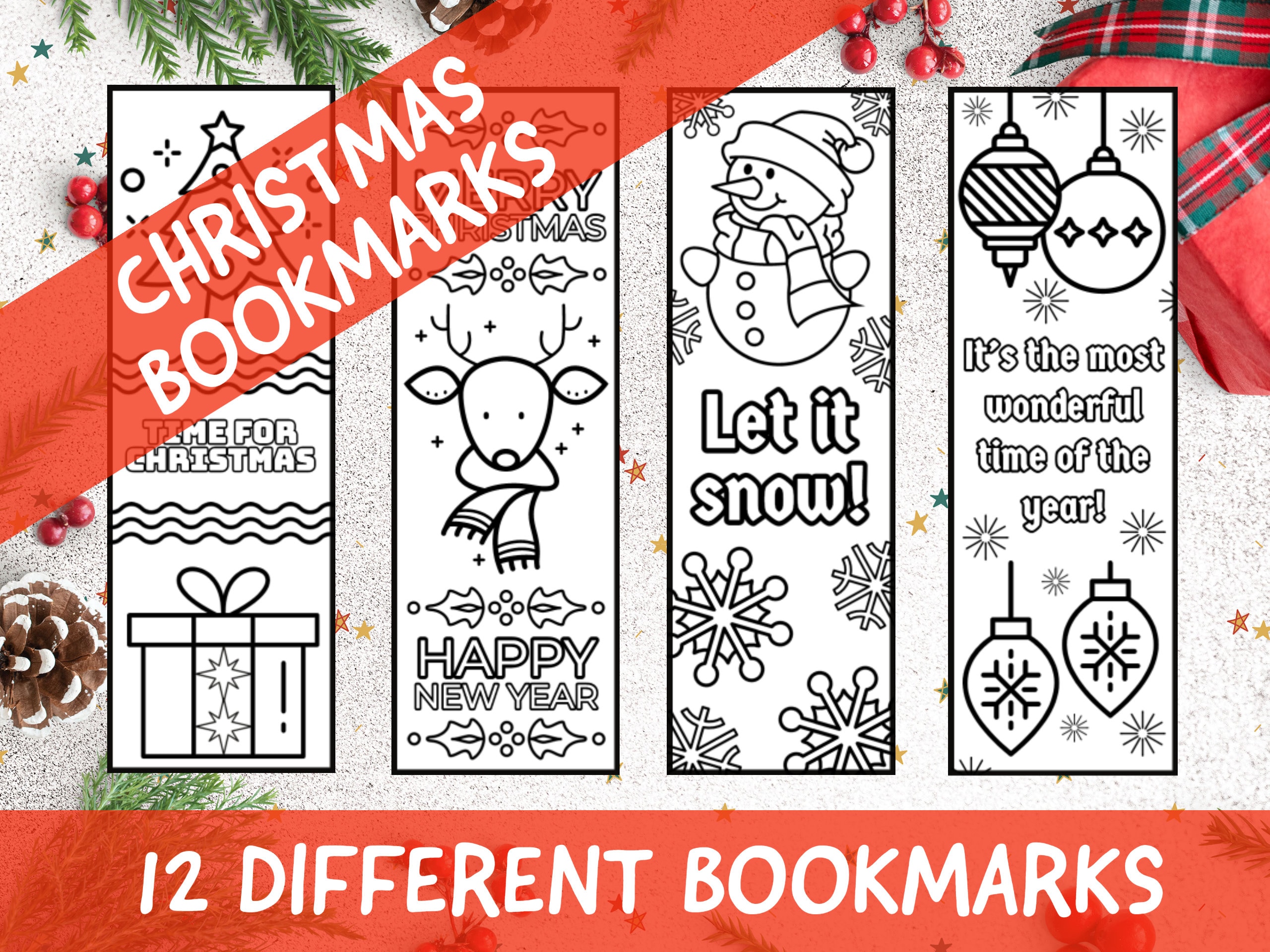 Christmas Color Your Own Bookmarks Set of 12 Instant Download and Print ...