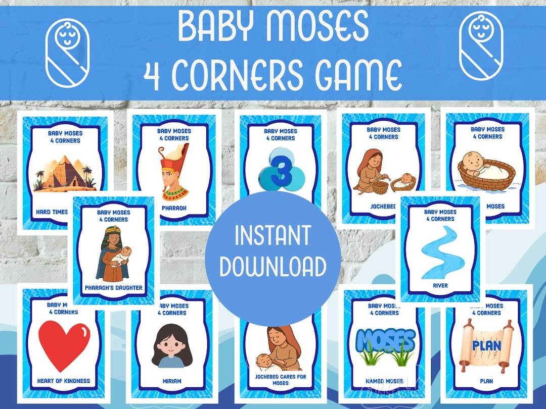 Baby Moses 4 Corners Bible Game | Sunday School Activity (PDF) Bible ...