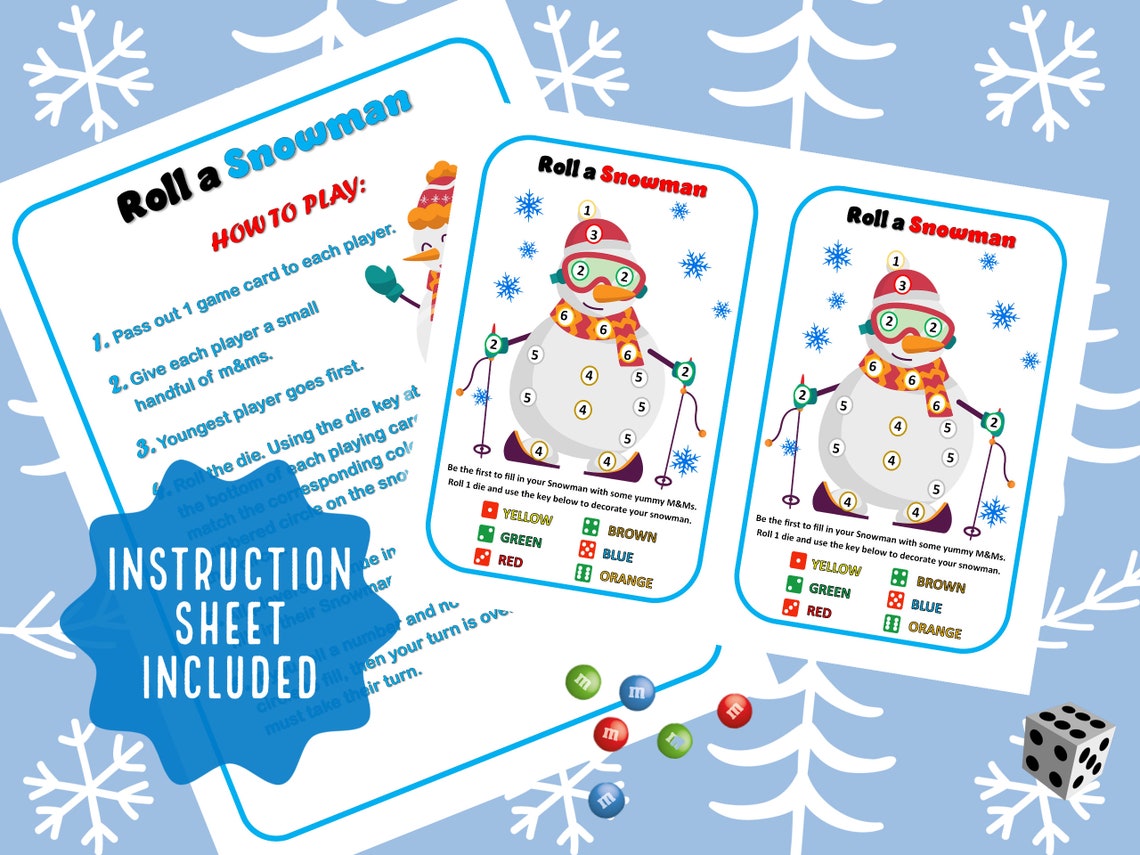 Roll A Snowman Dice Game Printable Christmas Game Winter Game winter ...