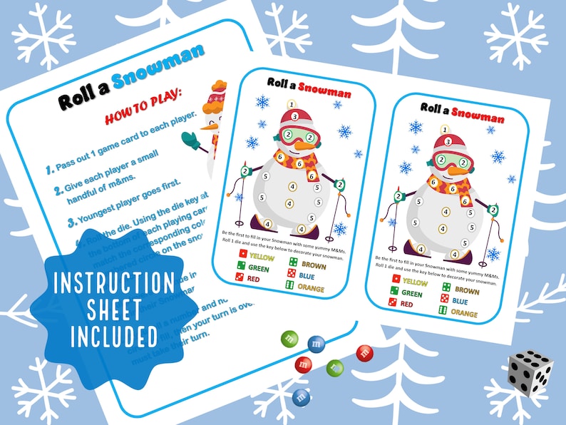 Roll A Snowman Dice Game Printable Christmas Game Winter Game winter ...