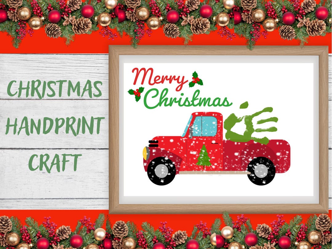 Red Truck Christmas Tree Handprint Craft, Christmas Handprint Art Craft ...