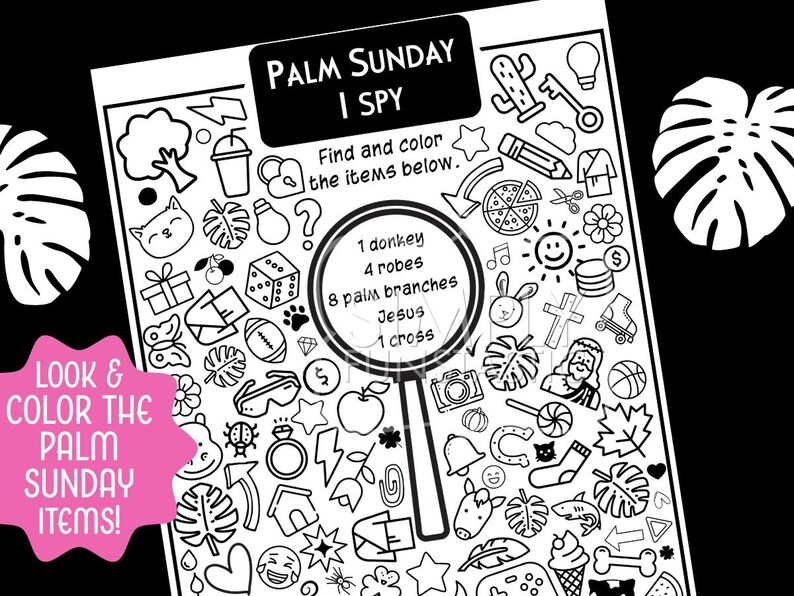 Palm Sunday I Spy Game: Find and Color Activity (printable) Bible Study ...