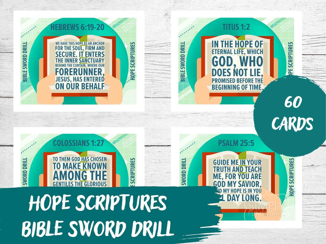 Hope Scriptures Bible Sword Drill Game, Scripture Hunt, 60 Verse Cards ...