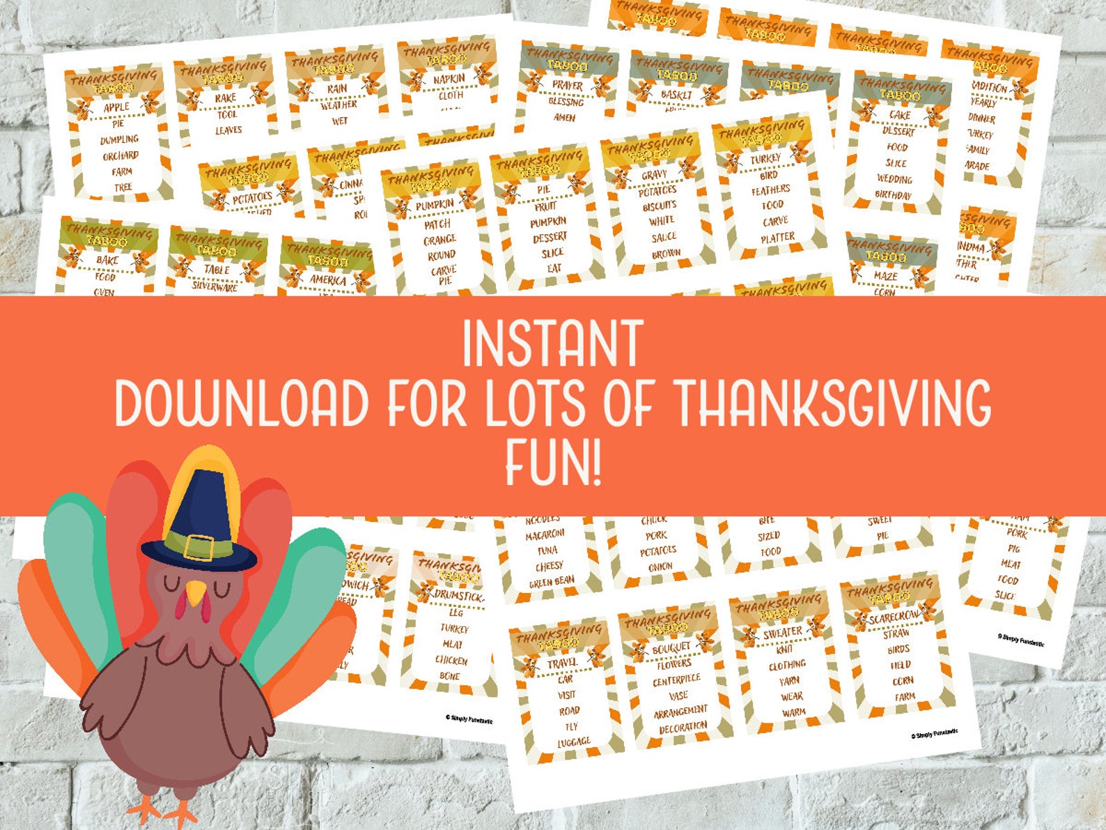Thanksgiving Taboo Game Cards, Printable Thanksgiving Family Game ...