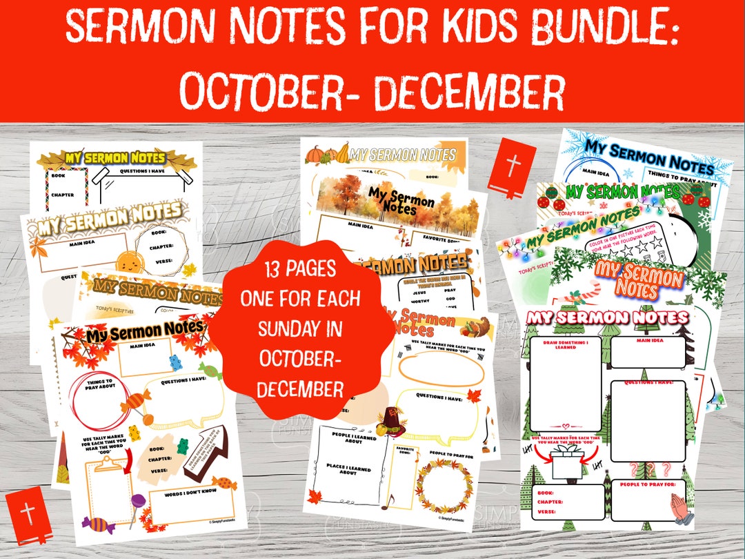 Sermon Notes for Kids Bundle 4, Children's Sermon Notes, Bible Study ...