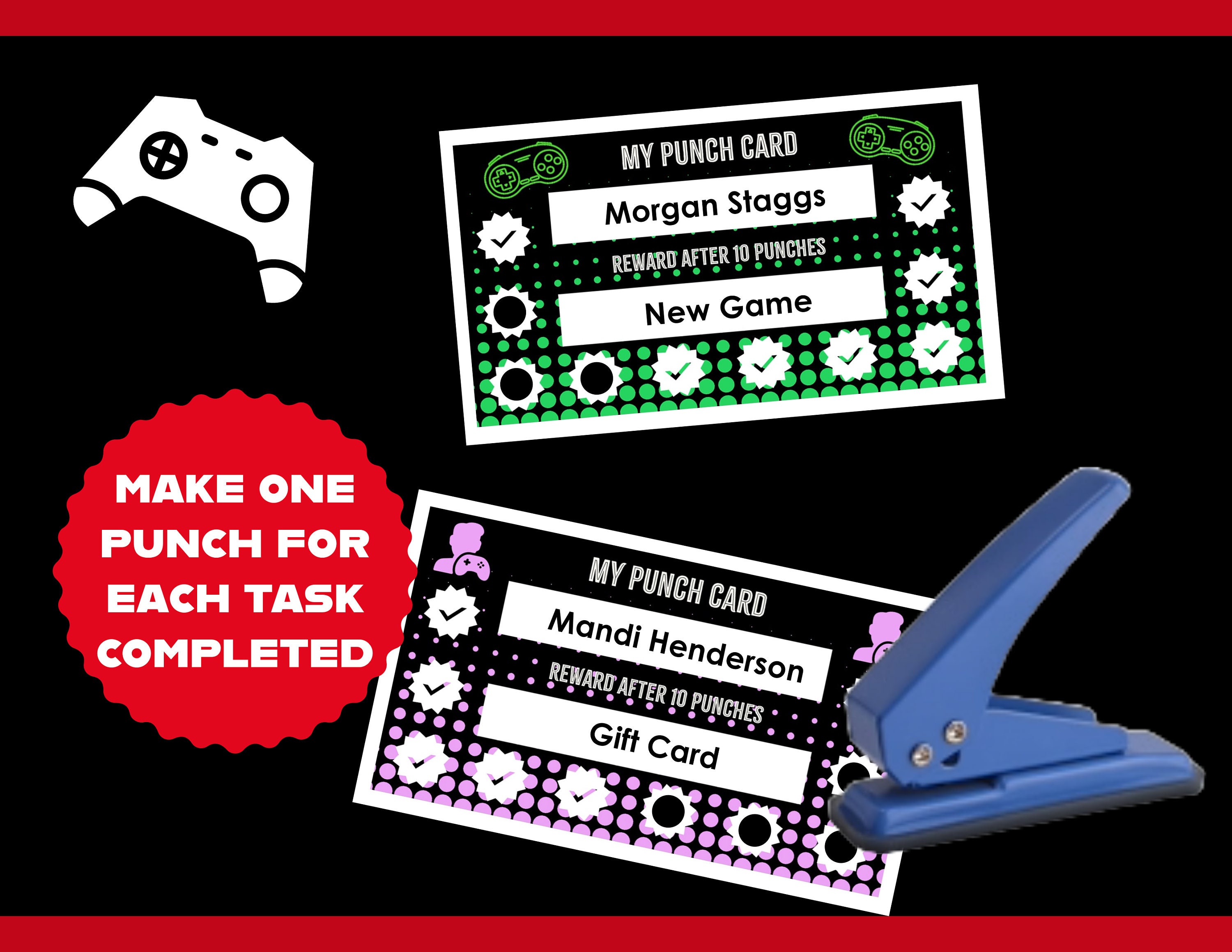 Gaming Theme Punch Cards | Reward Punch Cards | Punchcard | Kid's ...