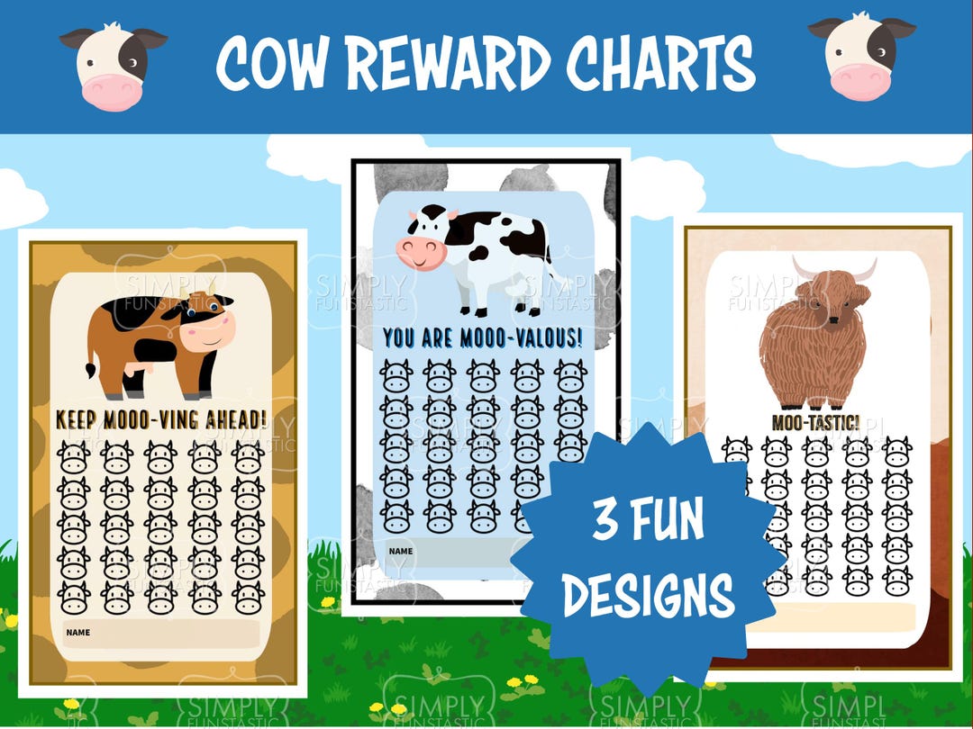 Cow Reward Charts: Classroom Incentive, Chore Chart (instant Download ...