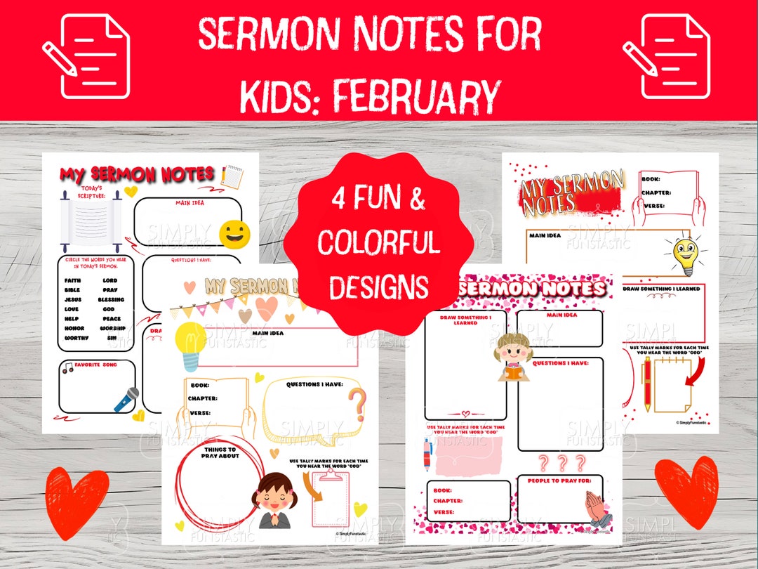 Kids Sermon Notes: February Church Printable (PDF Download) Colorful ...