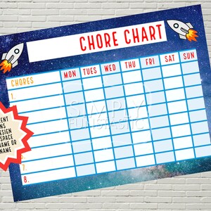 Outer Space Chore Chart: Daily Routine, Homeschool Printable (instant ...