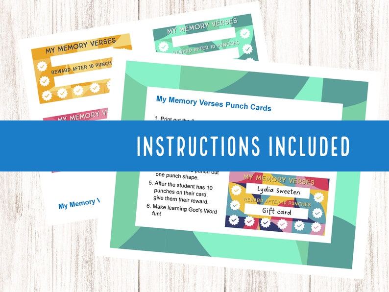 Punch Cards Memory Verse Punch Card Reward Card Punchcard Kid's ...