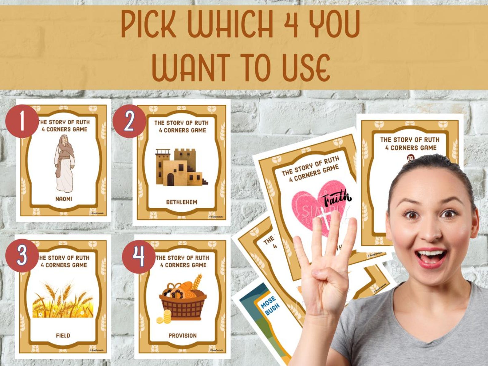 Story of Ruth 4 Corners Game Religious Teaching Aid, Printable Church ...