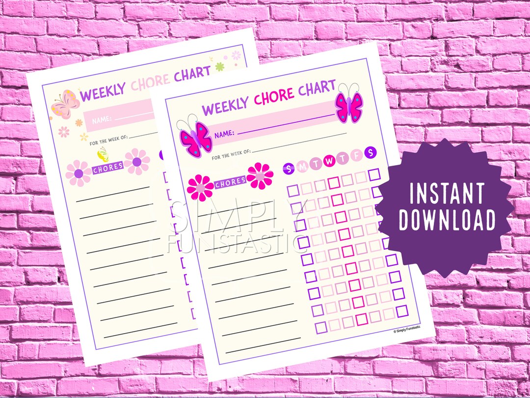 Butterflies Weekly Chore Charts | Instant Download | Printable Daily ...