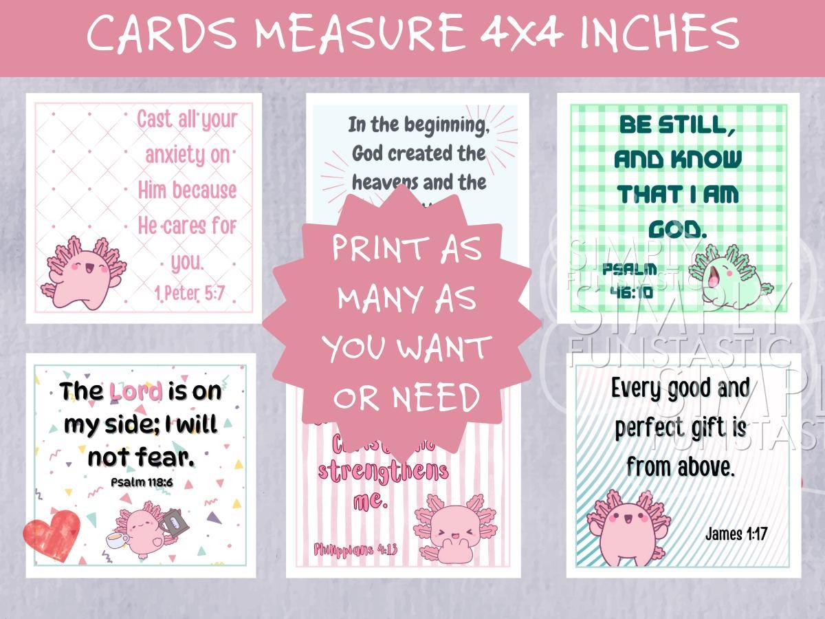 Axolotl Scripture Cards for Kids: Christian Memory Verse (digital ...