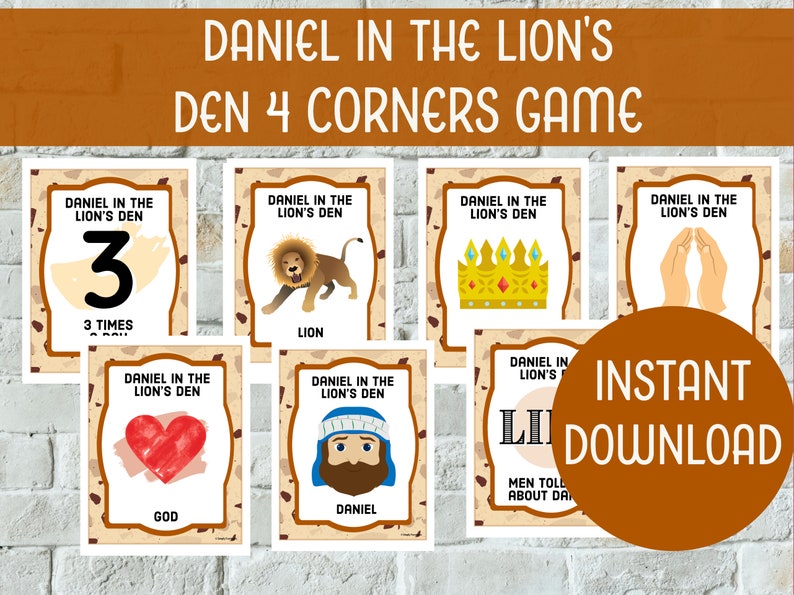 Daniel in the Lion's Den Game: Bible Story 4 Corners (digital Download ...