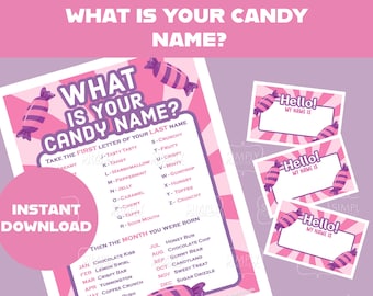 What's Your Candy Name Game + Name Tags, Printable Candy Party Game ...