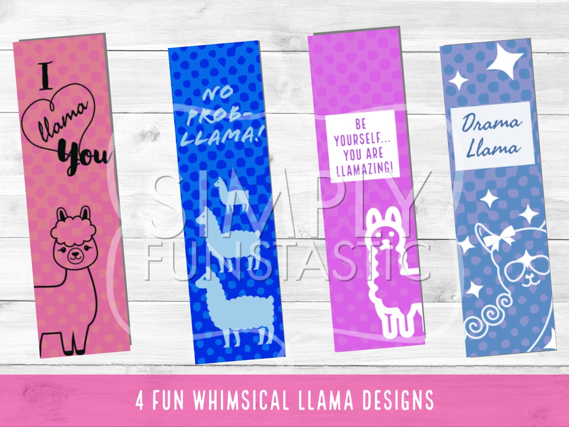 Llama Bookmarks Set of 4 | Llama Printable | 4 Different Designs ...
