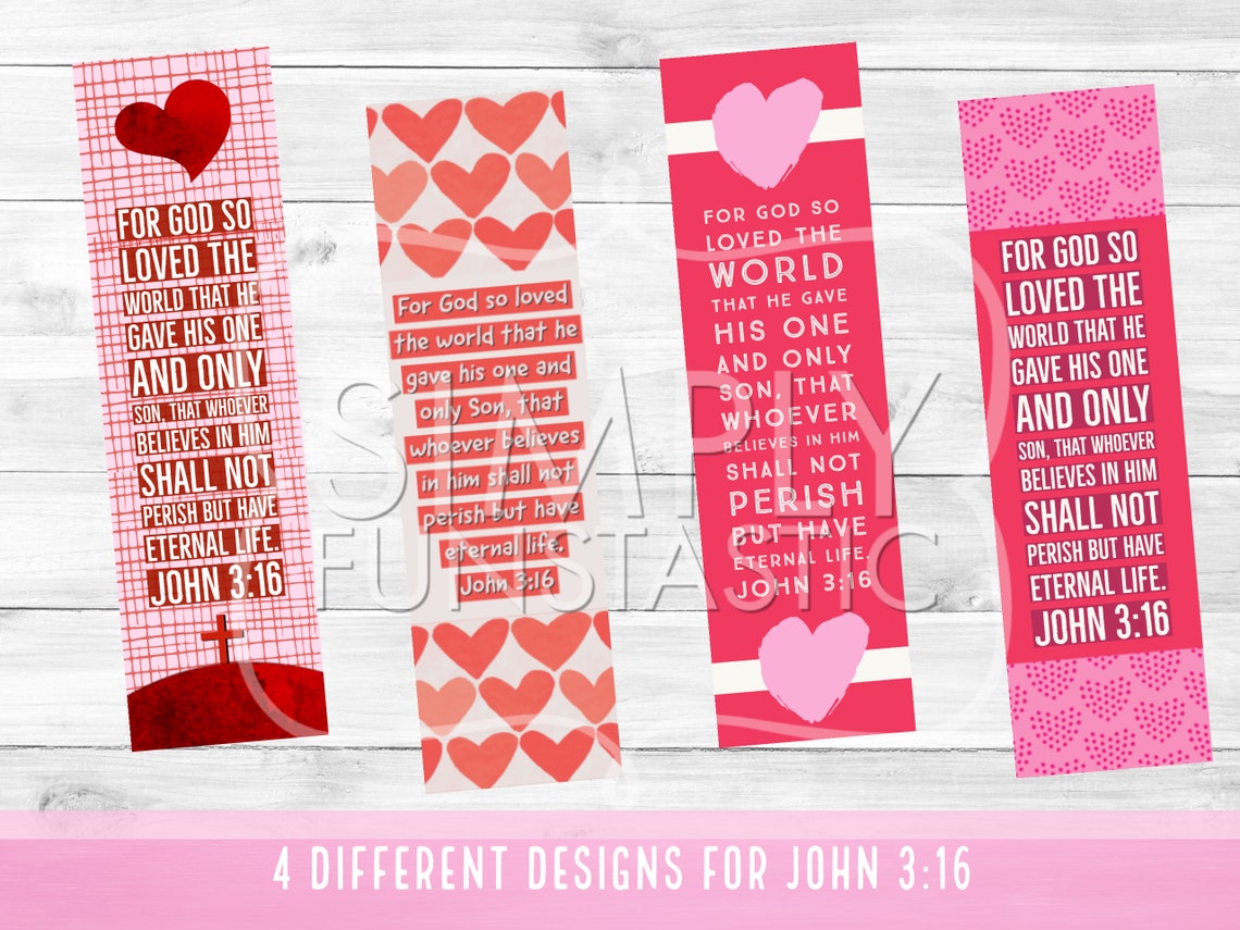 Children's Scripture Bookmarks Set of 4 Valentine Sunday School God's ...