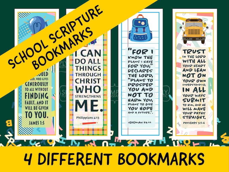 School Scripture Bookmarks Set of 4, Back to School Printable, Teachers ...