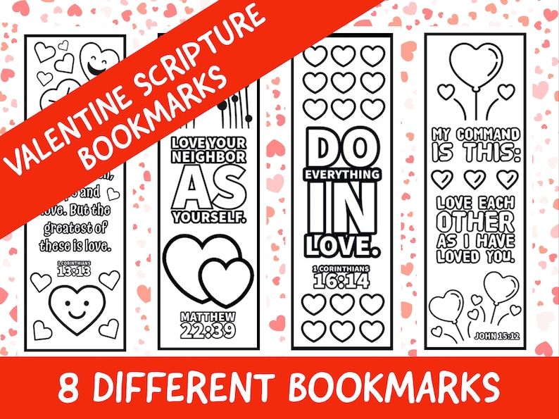 Color Your Bookmarks Love Bible Verses, Valentine Scripture Bookmarks ...