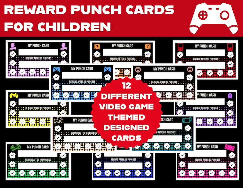 Gaming Theme Punch Cards | Reward Punch Cards | Punchcard | Kid's ...