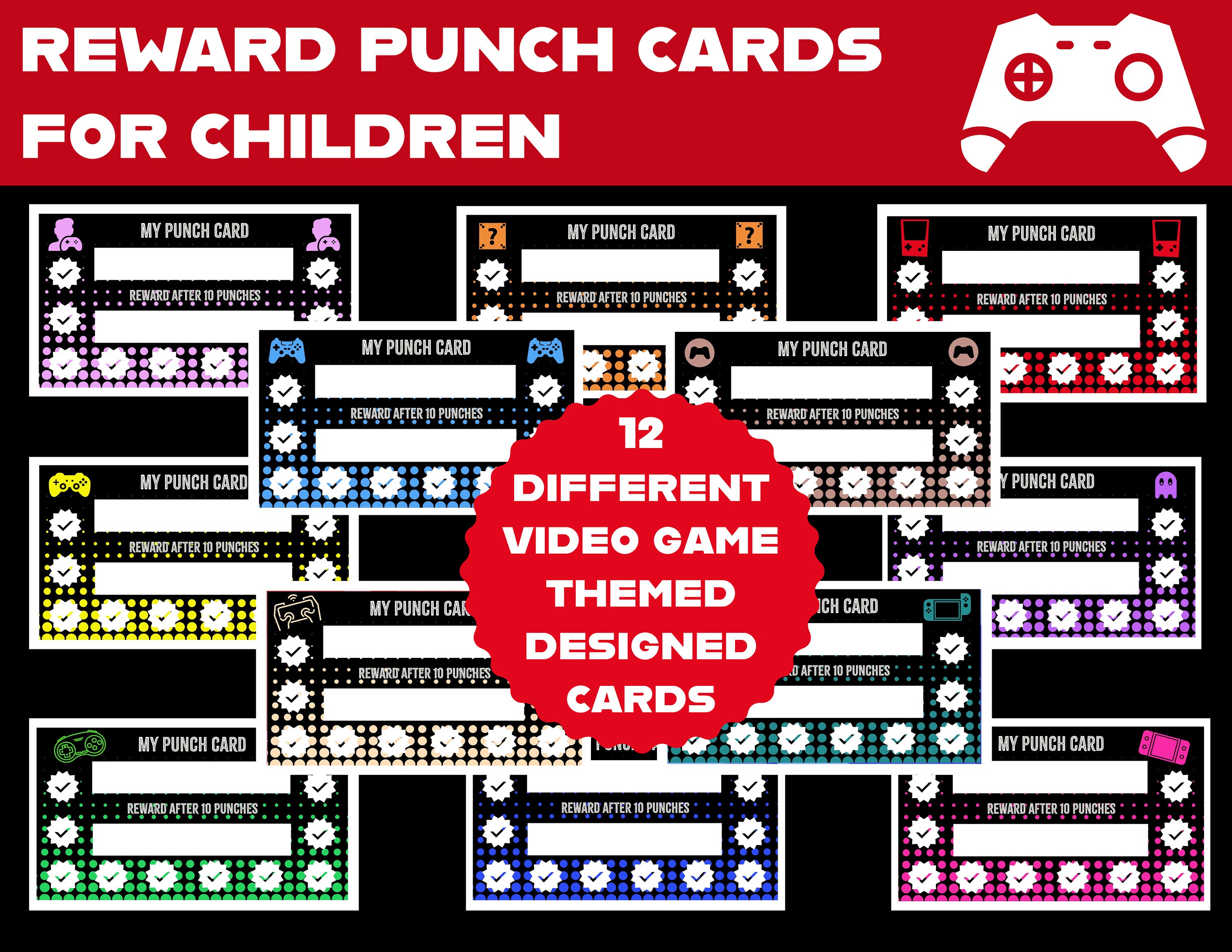 Gaming Theme Punch Cards | Reward Punch Cards | Punchcard | Kid's ...