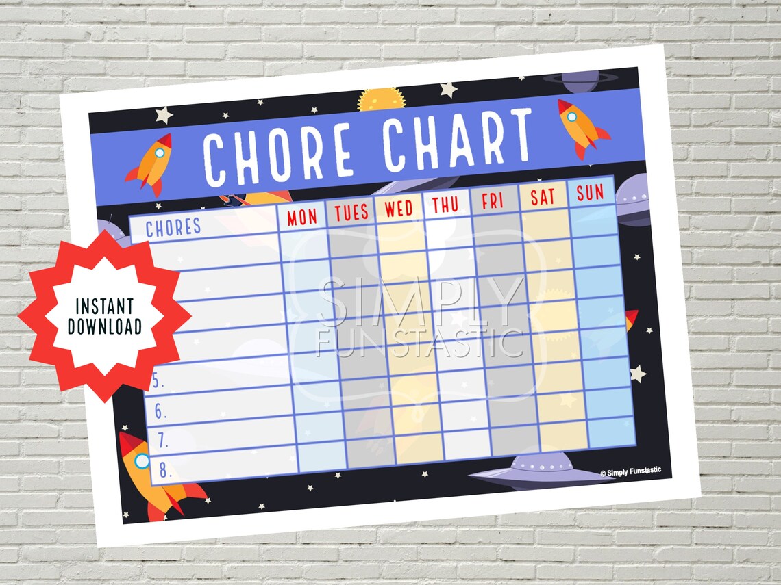 Outer Space Chore Chart: Daily Routine, Homeschool Printable (instant ...