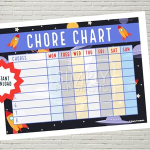 Outer Space Chore Chart: Daily Routine, Homeschool Printable (instant ...