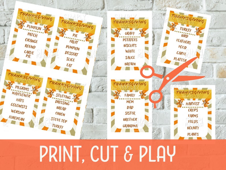 Thanksgiving Taboo Game Cards, Printable Thanksgiving Family Game ...