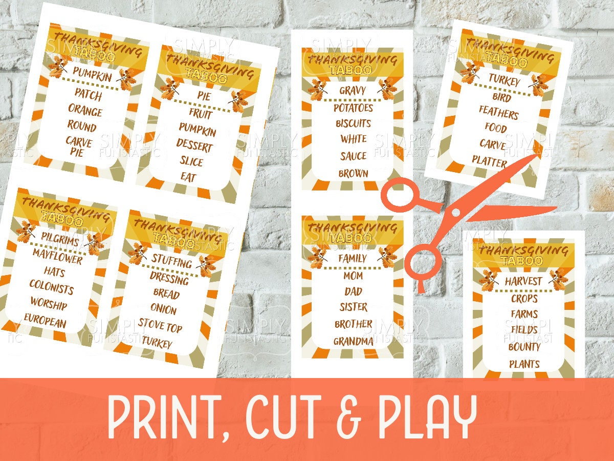 Thanksgiving Taboo Game Cards, Printable Thanksgiving Family Game ...
