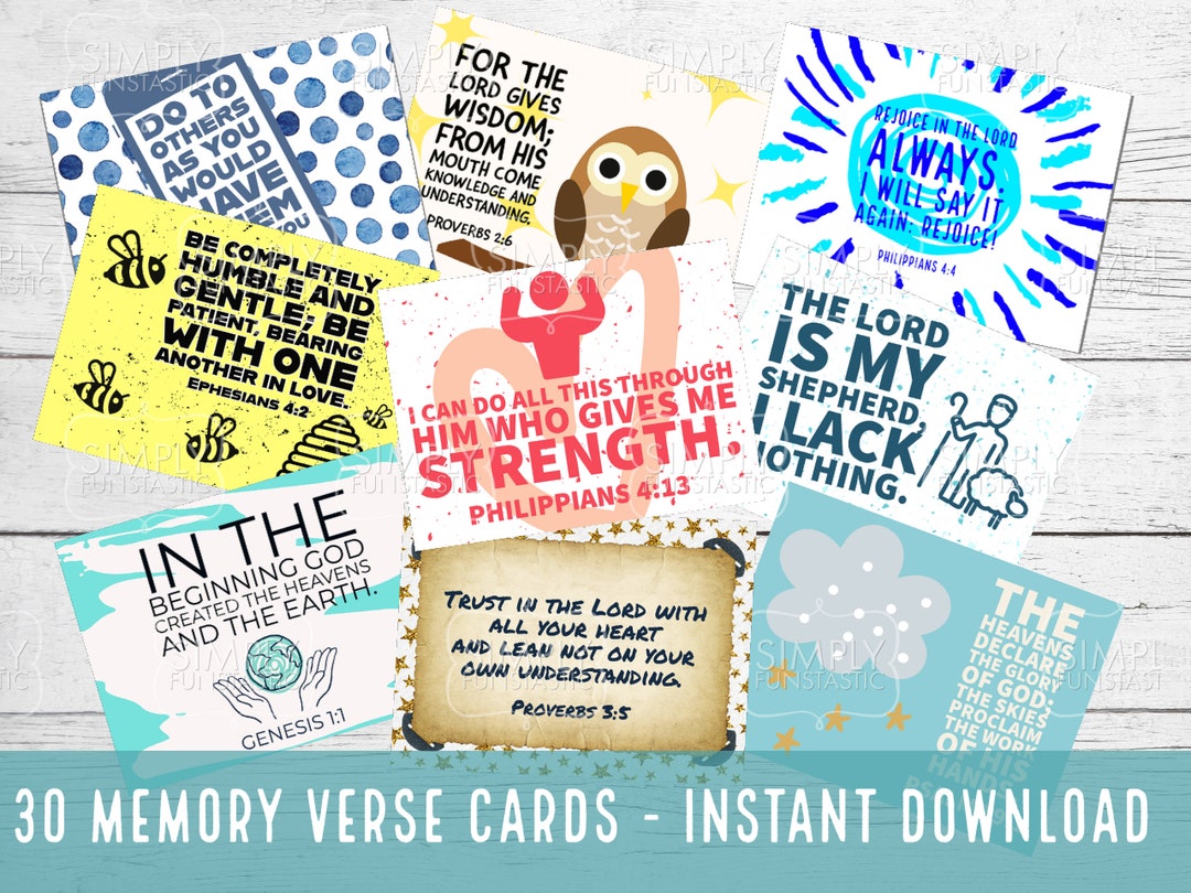 30 Kids Scripture Cards Children's Memory Verse Cards - Etsy