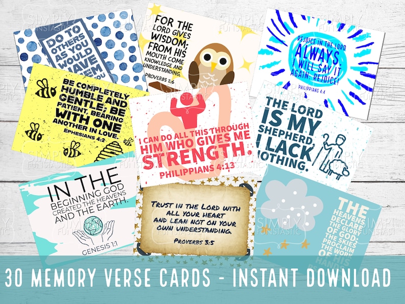 30 Kids Scripture Cards Children's Memory Verse Cards - Etsy