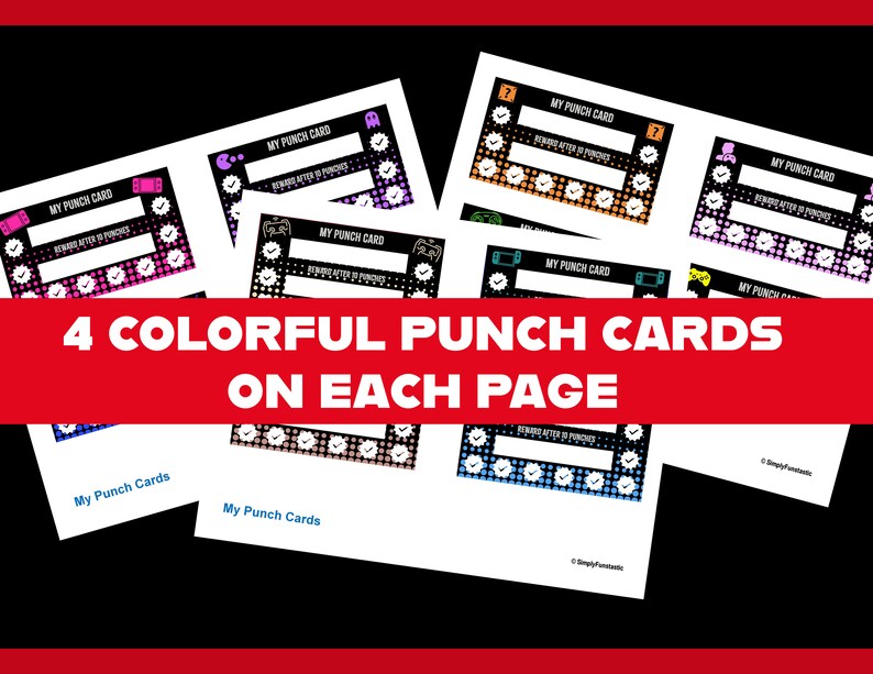 Gaming Theme Punch Cards | Reward Punch Cards | Punchcard | Kid's ...