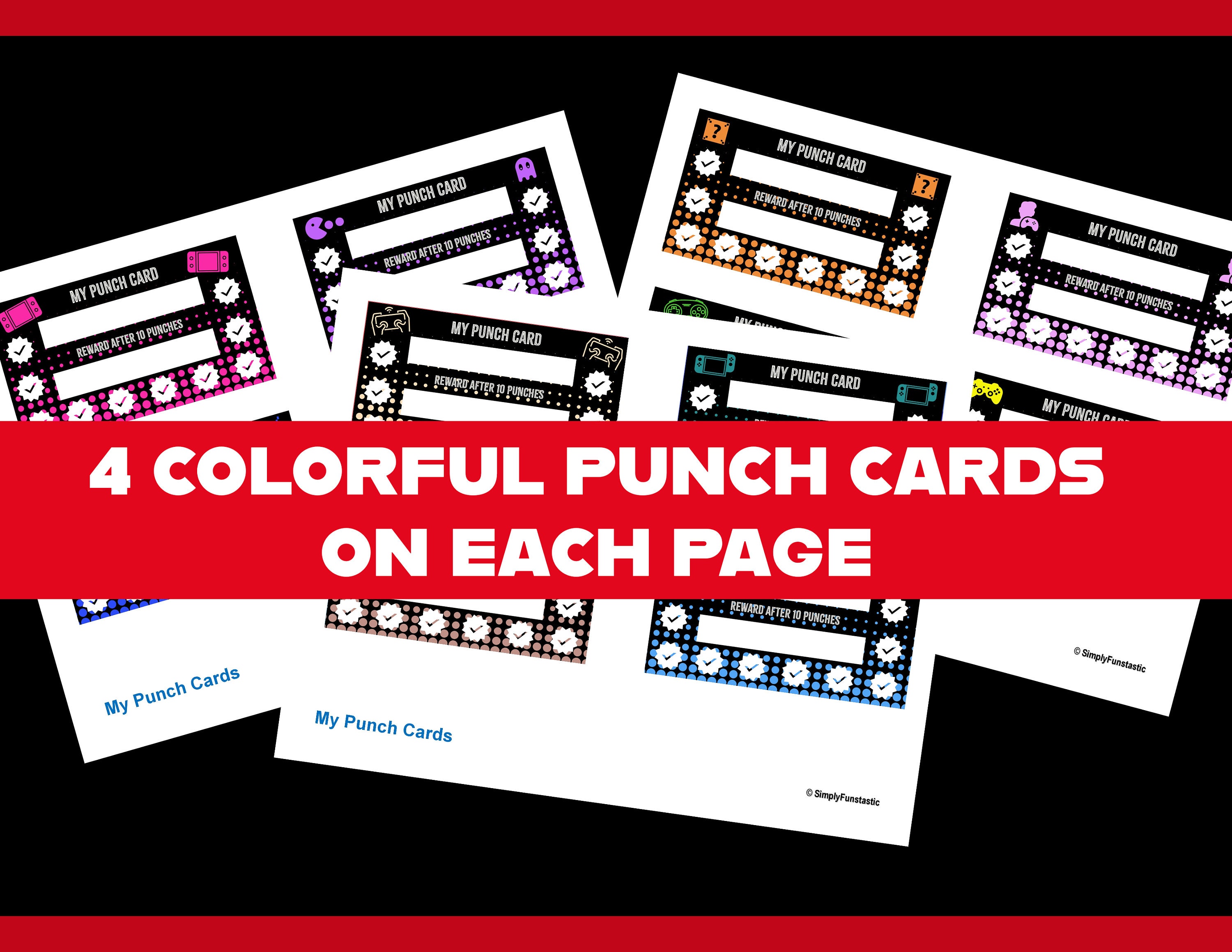 Gaming Theme Punch Cards | Reward Punch Cards | Punchcard | Kid's ...