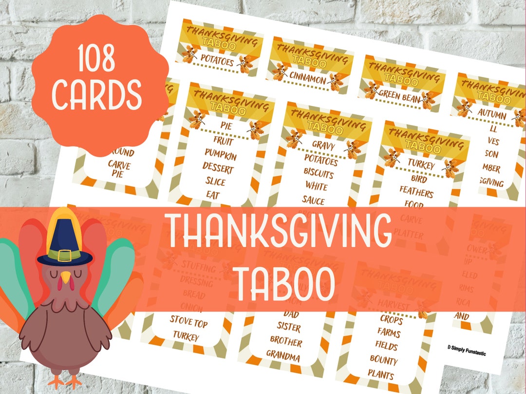 Thanksgiving Taboo Game Cards, Printable Thanksgiving Family Game ...