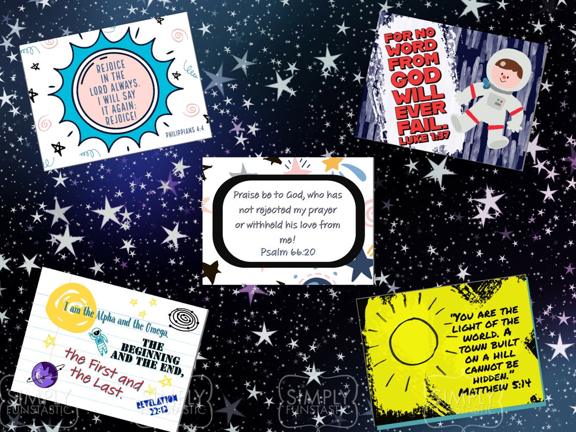 30 Outer Space Kids Scripture Cards children's Memory Verse Cards Bible ...