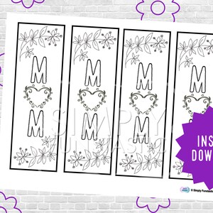 Mother's Day Coloring Bookmarks: Set of 4, DIY Gift (instant Download ...