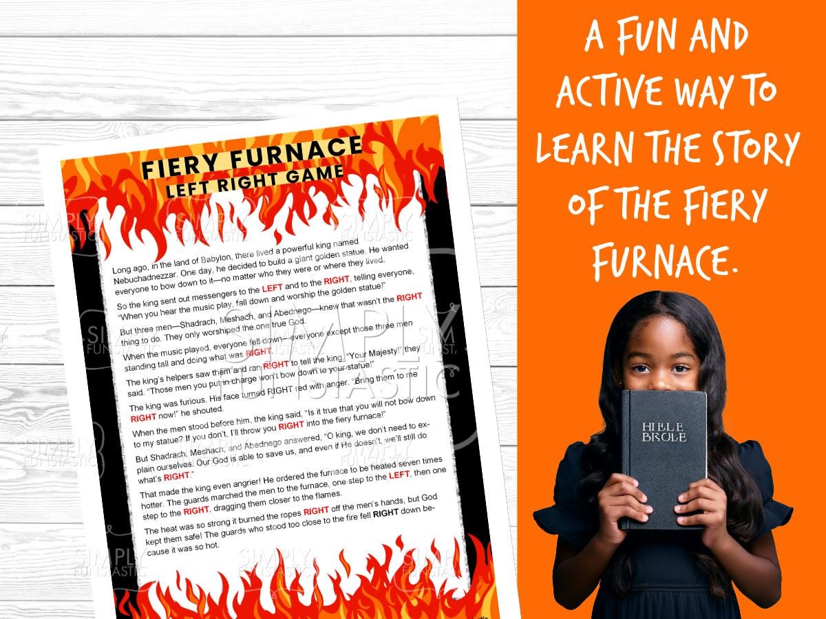 Fiery Furnace Bible Story Left Right Game: Bible Printable Activity ...