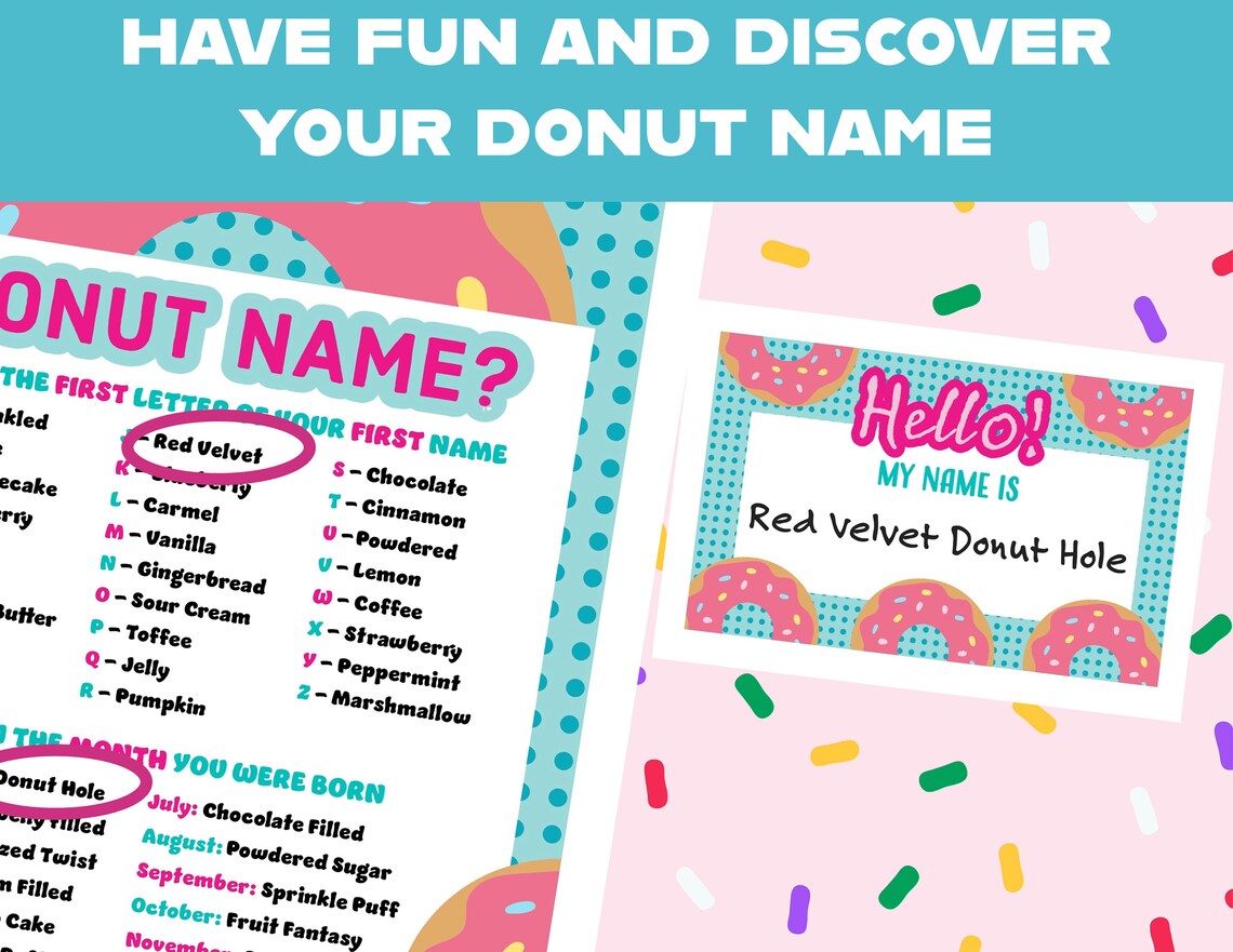 Donut Name Game: Printable Birthday Party Activity (digital Download ...