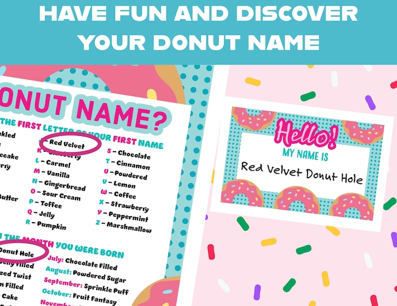 What is Your Donut Name Donut Game Donut Name Tag Donut Game Printable ...