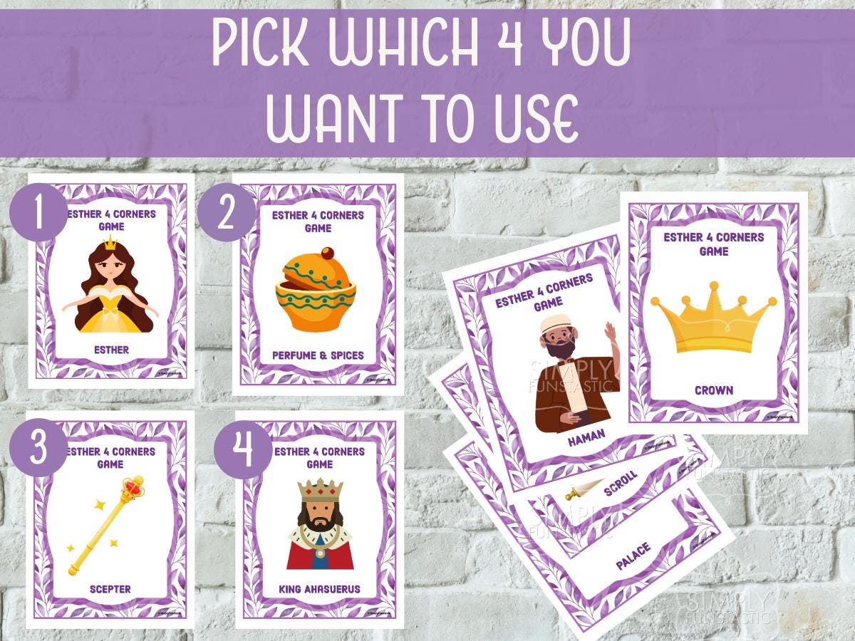 Queen Esther 4 Corners Game: Bible Story Activity (printable) Bible ...